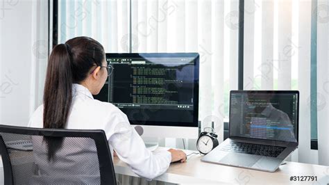 Asian Woman Programmer Typing Source Codes Programming On Computer In