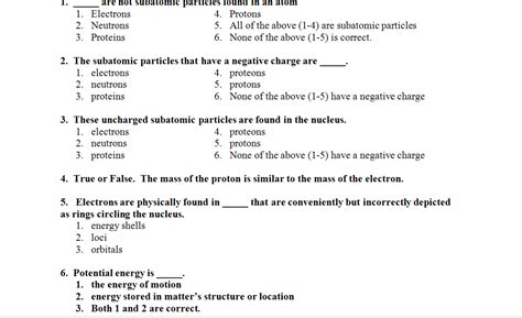 Solved The Subatomic Particles That Have A Negative Charge