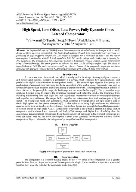 high speed low offset low power fully dynamic cmos latched