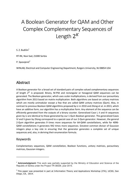 pdf a boolean generator for qam and other complex complementary