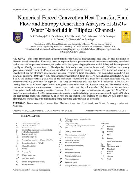 Pdf Numerical Forced Convection Heat Transfer Fluid Flow And Entropy Generation Analyses Of