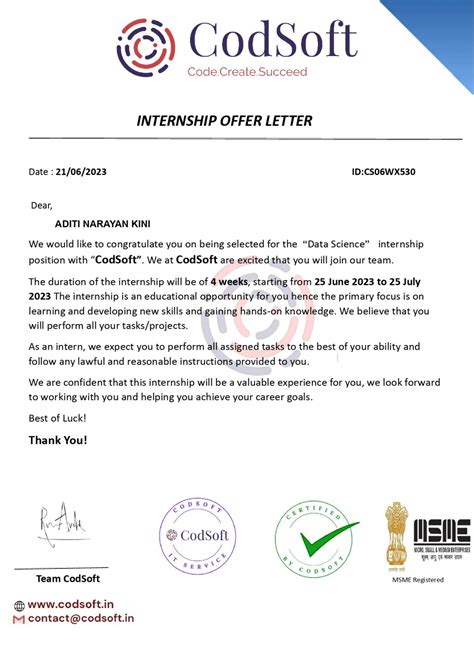aditi kini on linkedin codsoft internship datascience intern