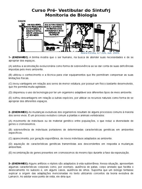 Exercícios De Evolução Pdf Evolução Seleção Natural