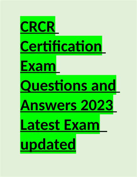 Crcr Certification Exam Questions And Answers 2023 Latest Exam Updated Exams Nursing Docsity