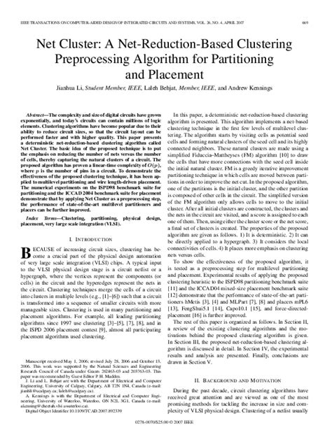 pdf net cluster a net reduction based clustering preprocessing algorithm for partitioning and
