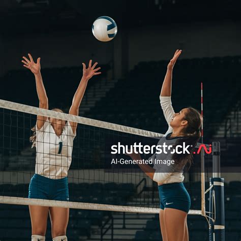 Girl Spiking Volleyball Over Net Dark Ai Generated Image 2578376371
