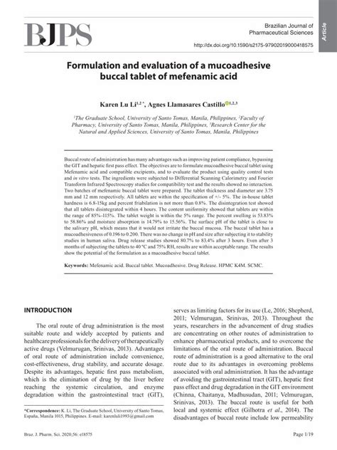Pdf Formulation And Evaluation Of A Mucoadhesive Buccal Tablet