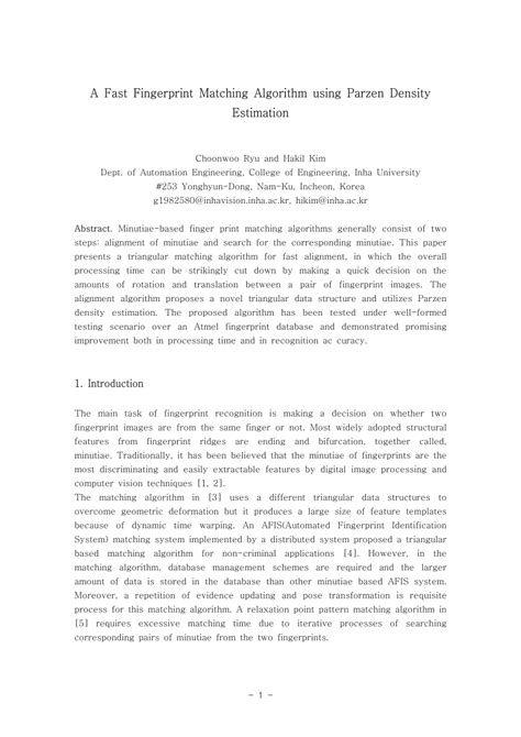 Pdf A Fast Fingerprint Matching Algorithm Using Parzen Density Estimation