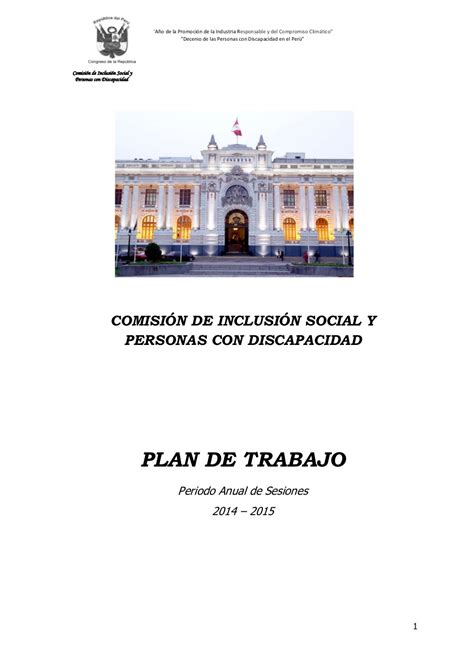Plan De Trabajo De La Comisión De Inclusión Social Y Personas Con Dis