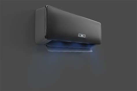 차가운 바람 파도 3d 렌더링의 흐름이 있는 블랙 컨디셔너 분할 시스템 가정과 사무실을 위한 신선하고 깨끗한 푸른 공기를