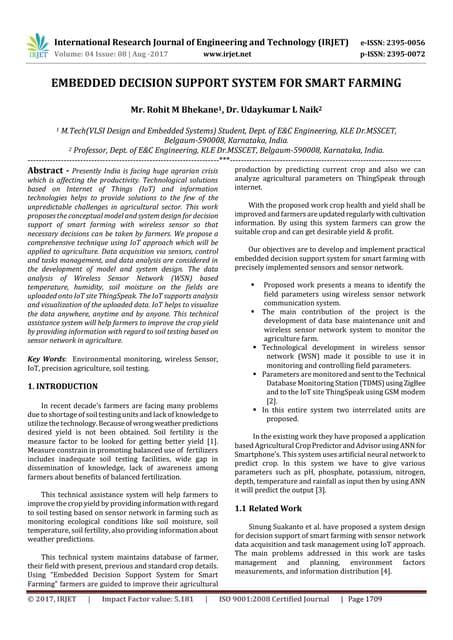 Embedded Decision Support System For Smart Farming Pdf Agriculture