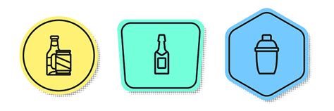 세트 라인 맥주 병과 맥주 캔 샴페인 과 칵테일 셰이커 컬러 셰이프입니다 벡터 강철에 대한 스톡 벡터 아트 및 기타 이미지 강철 공예 공휴일 Istock