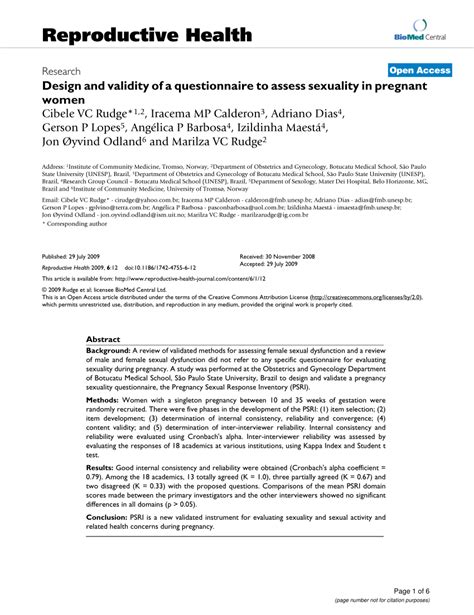 Pdf Design And Validity Of A Questionnaire To Assess Sexuality In Pregnant Women