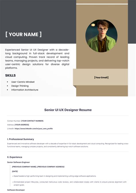 Free Senior Ui Ux Designer Resume Template To Edit Online