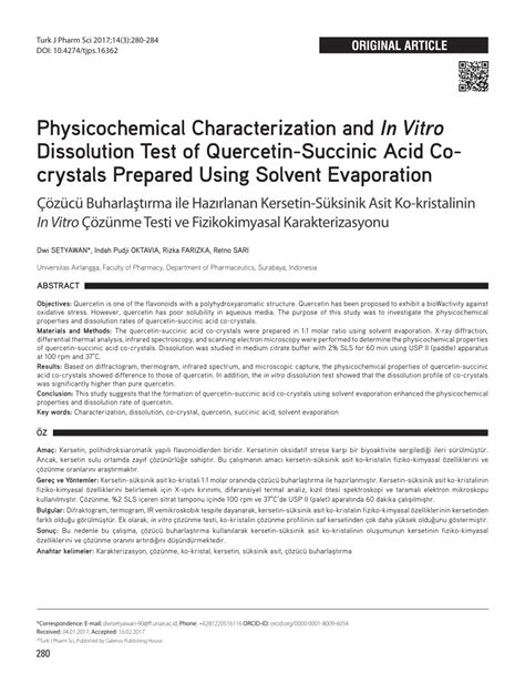 Pdf Physicochemical Characterization And In Vitro Dissolution Test Of Quercetin Succinic Acid