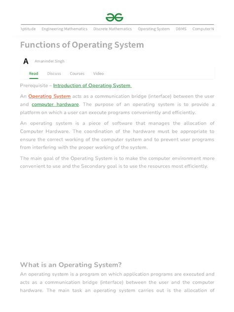 Functions Of Operating System Geeksforgeeks Pdf Operating System Process Computing