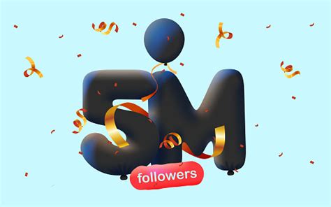 5m 추종자가있는 배너는 3d 검은 풍선과 다채로운 색종이 형태로 감사합니다 벡터 일러스트 레이 션 3d 숫자 소셜 미디어 5000000 추종자 감사 벡터에 대한 스톡 벡터