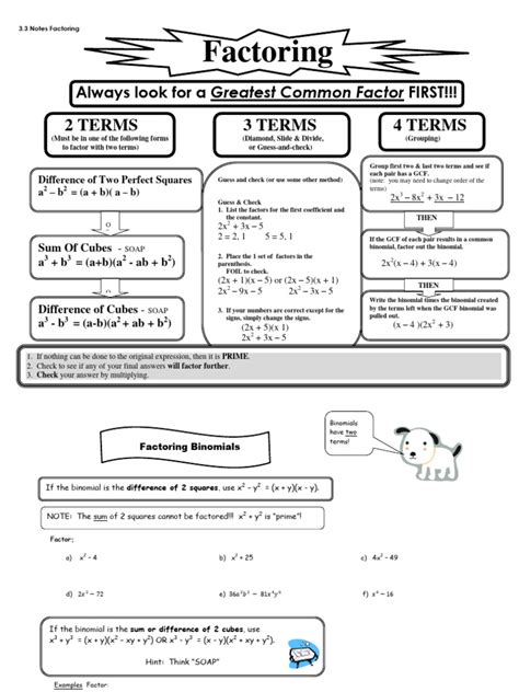 34 Notes Factoring Pdf Factorization Polynomial
