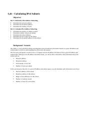 Week Lab Calculating IPv Subnets Afnan Docx Lab Calculating IPv Subnets Objectives