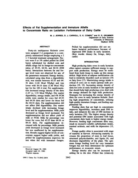 Pdf Effects Of Fat Supplementation And Immature Alfalfa To Concentrate Ratio On Lactation