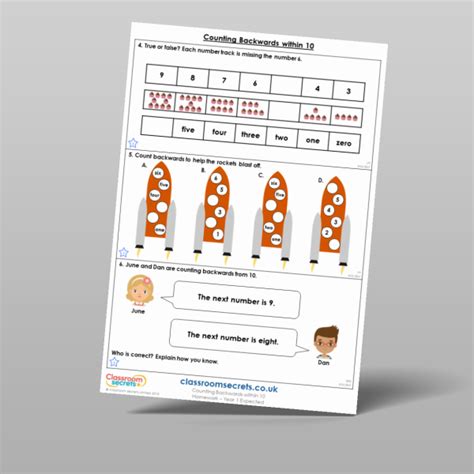 Year 1 Counting Backwards Within 10 Homework 2 Resource Classroom Secrets