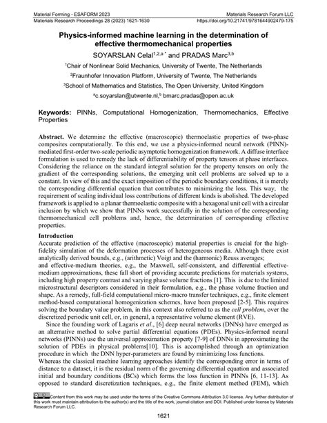 PDF Physics Informed Machine Learning In The Determination Of Effective Thermomechanical