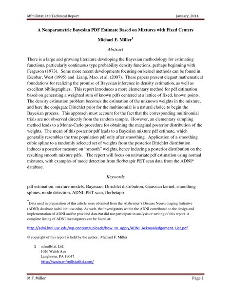 Pdf A Nonparametric Bayesian Pdf Estimate Based On Mixtures With Fixed Centers