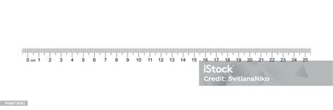 눈금자 25 Cm입니다 측정 도구입니다 눈금자 졸업입니다 눈금자 눈금 25와 1 Cm 크기 표시기 단위 가까운에 대한 스톡 벡터