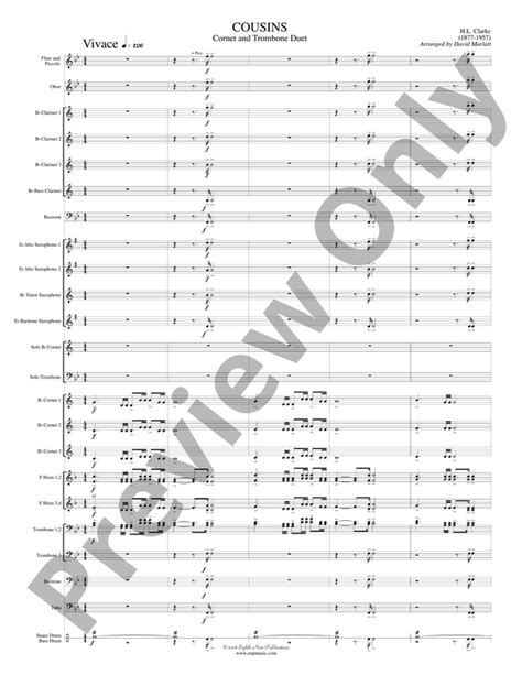Cousins Cornet And Trombone Duet And Concert Band Score Concert