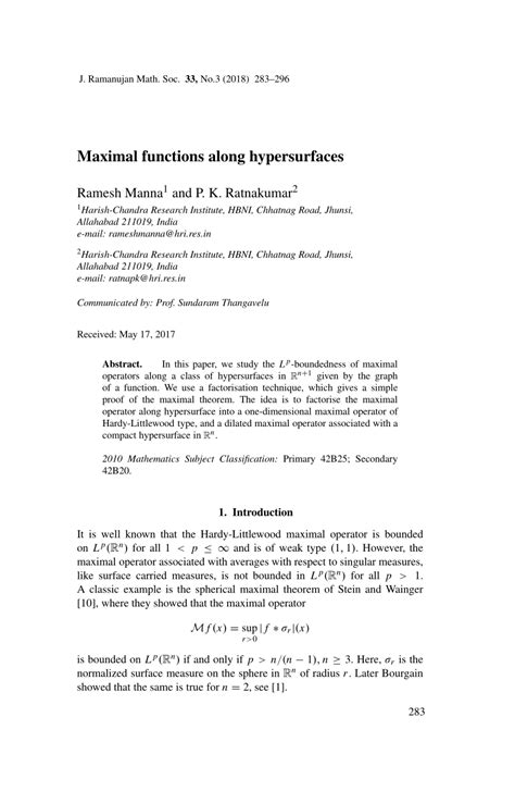Pdf Maximal Functions Along Hypersurfaces