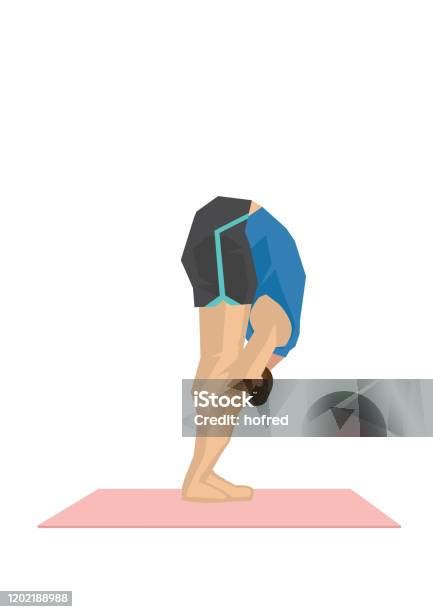 깊은 앞으로 접힌 포즈로 요가를 연습하는 강한 남자의 그림 Mental Wellbeing에 대한 스톡 벡터 아트 및 기타 이미지