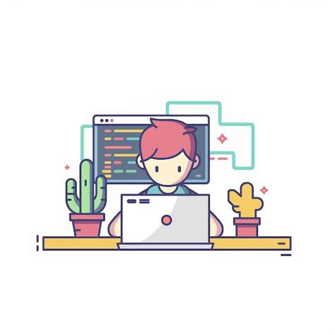 Tech Employee Coding Flat Design Vector Premium Ai Generated Vector