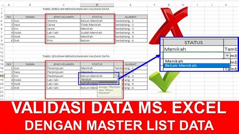 Validasi Data Ms Excel Dengan Master List Data Dropdown List Combo Box Selection Item Youtube