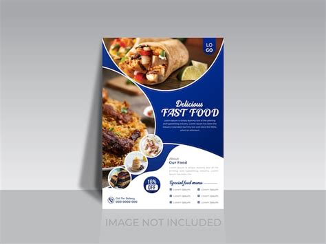패스트 푸드 레스토랑 메뉴 마케팅 전단지 식품 사업 홍보 표지 전단지 포스터 템플릿 프리미엄 벡터