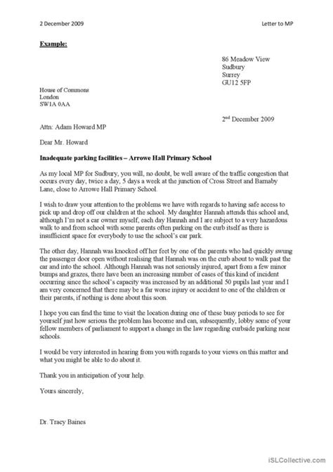 writing a letter to your mp english esl worksheets pdf and doc