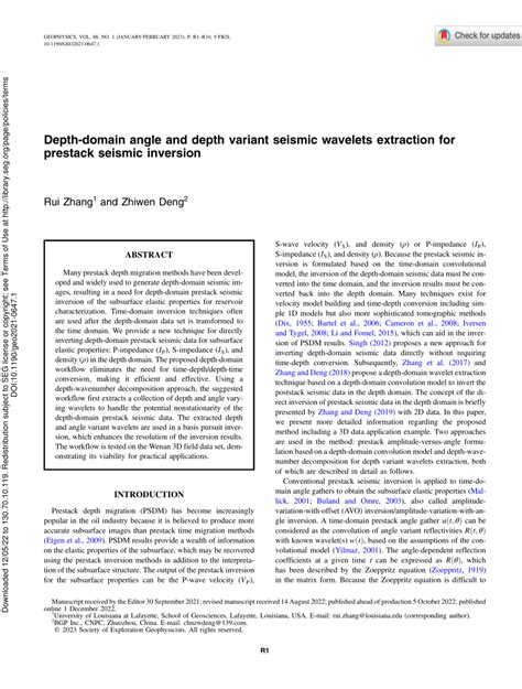 PDF Depth Domain Angle And Depth Variant Seismic Wavelets Extraction For Pre Stack Seismic