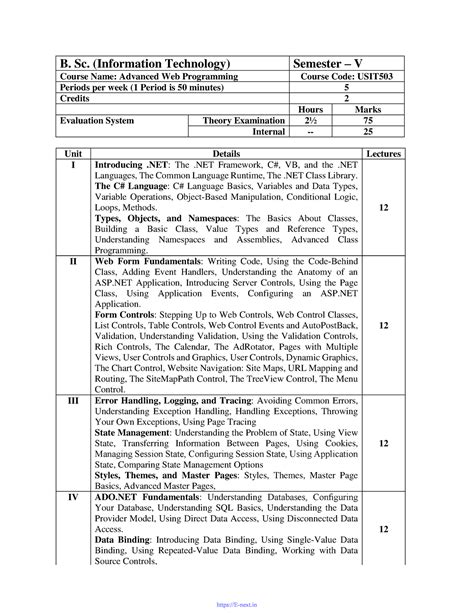 Tyit Syllabus 10 B Sc Information Technology Semester V Course