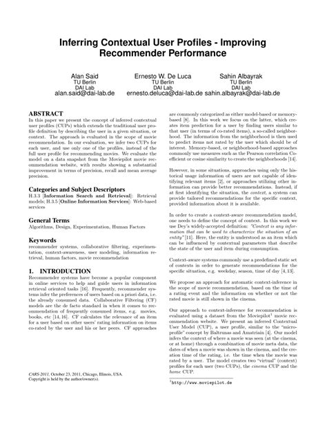 Pdf Inferring Contextual User Profiles Improving Recommender