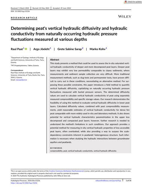 Pdf Determining Peats Vertical Hydraulic Diffusivity And Hydraulic