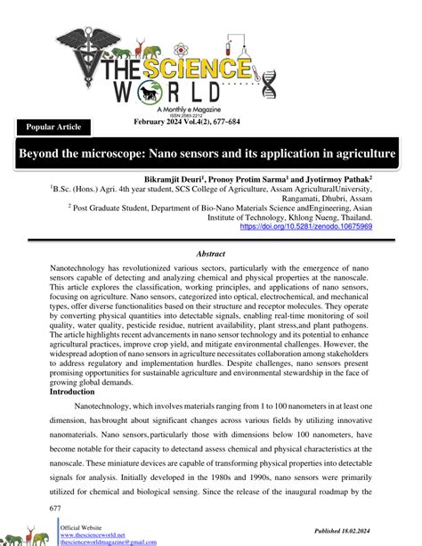 Pdf Beyond The Microscope Nano Sensors And Its Application In Agriculture