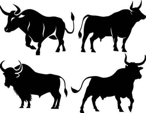 황소 벡터 실루엣 1 프리미엄 벡터