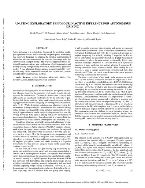 Pdf Adapting Exploratory Behaviour In Active Inference For Autonomous Driving