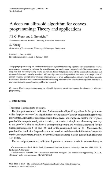 pdf a deep cut ellipsoid algorithm for convex programming theory and