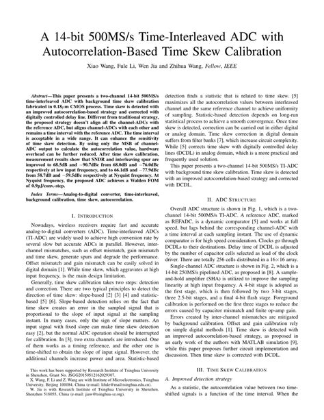 Pdf A 14 Bit 500mss Time Interleaved Adc With Autocorrelation Based