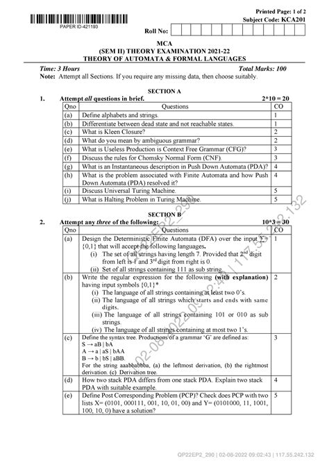Theory Of Automata Formal Languages Kca 201 Qp22ep2 02 08 2022 09 02 43 117 55 Qp22ep2