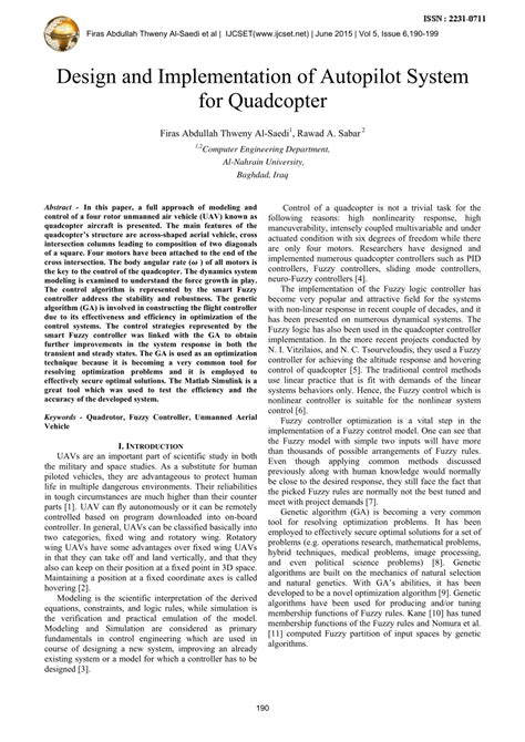 Pdf Design And Implementation Of Autopilot System For Quadcopter