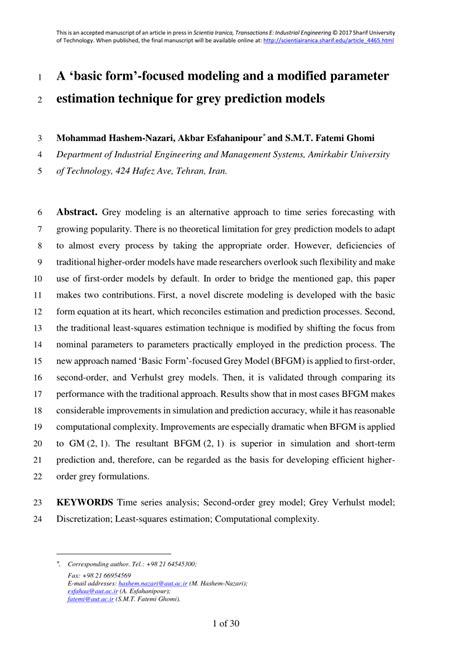 Pdf A ‘basic Form Focused Modeling And A Modified Parameter Estimation Technique For Grey