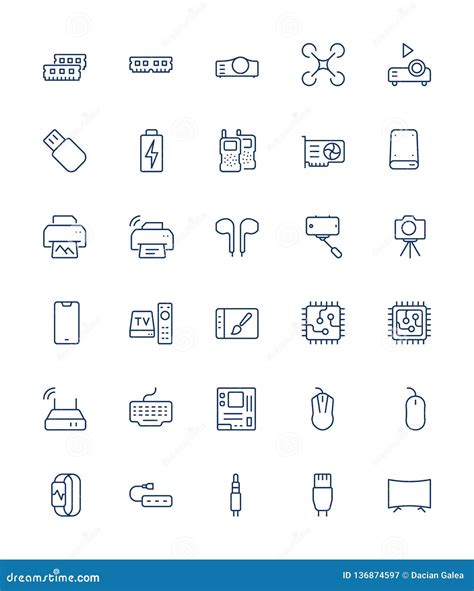 Electronic Devices Vector Thin Line Mini Icons Set X Grid Pixel Perfect Editable Stroke