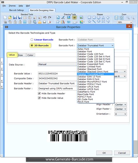Create And Print Databar Truncated Barcode Font Generate