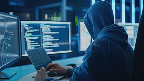 A Person Wearing A Hooded Sweatshirt Stands In Front Of A Server Rack